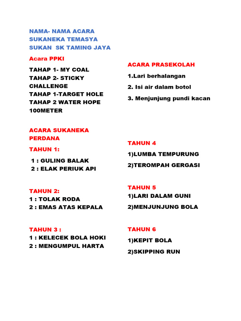Nama Acara Sukaneka | PDF
