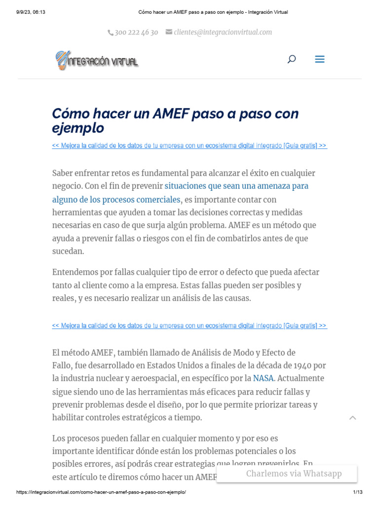 Cómo Hacer Un AMEF Paso A Paso Con Ejemplo - Integración Virtual | PDF ...
