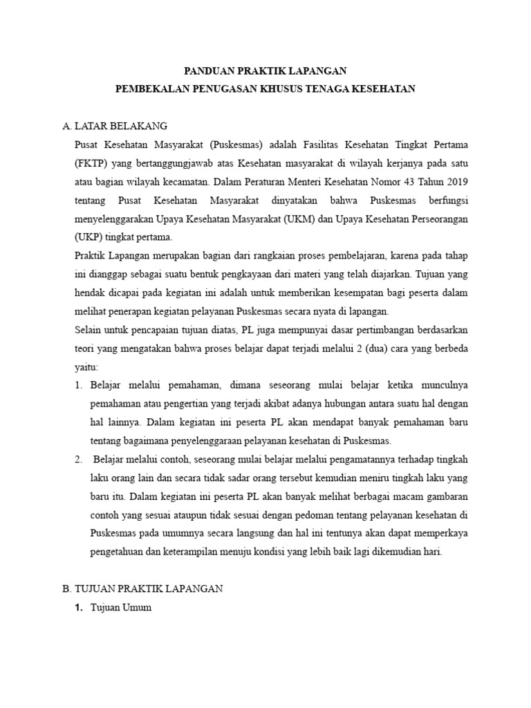 Panduan Praktik Lapangan Puskesmas | PDF | Pengembangan Diri ...