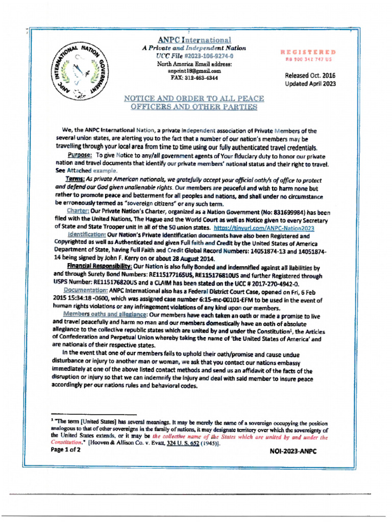 Notice and Order To All Peace Officers and Other Parties | PDF