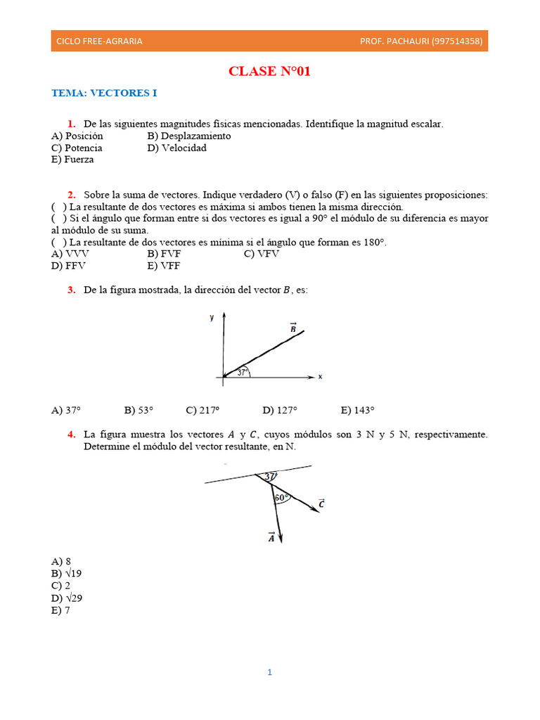 Física Free N°01 - Vectores | PDF | Vector Euclidiano | Geometría