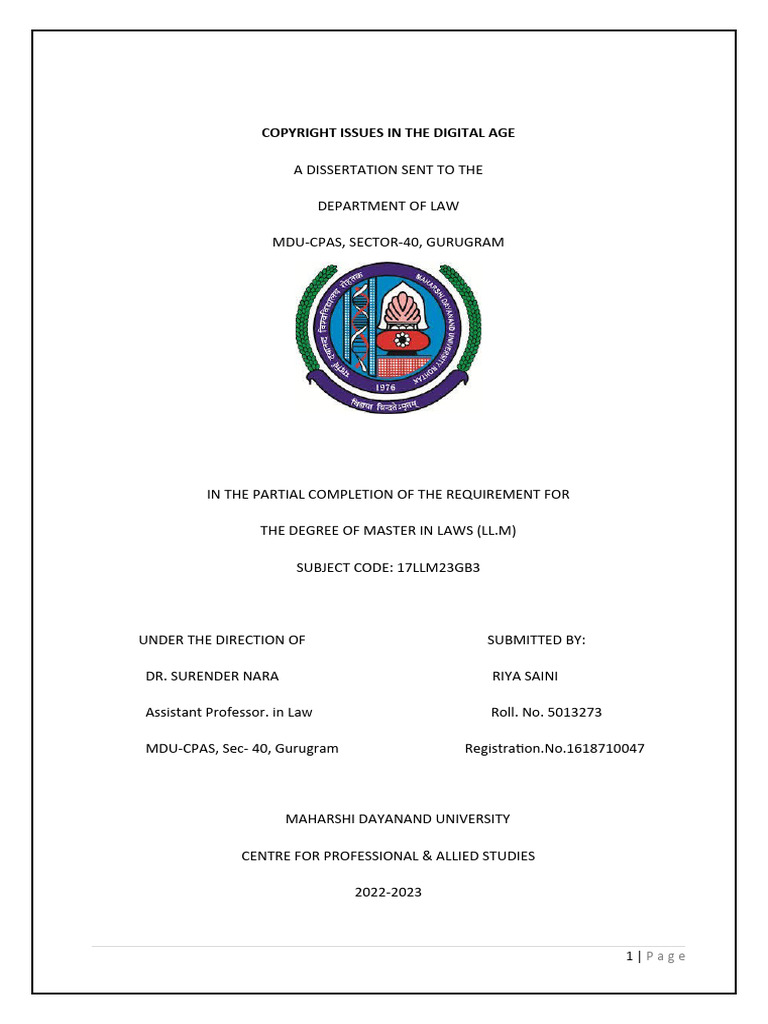 Copyright Issues in Digital Era Dissertation | PDF | Copyright | Source Code