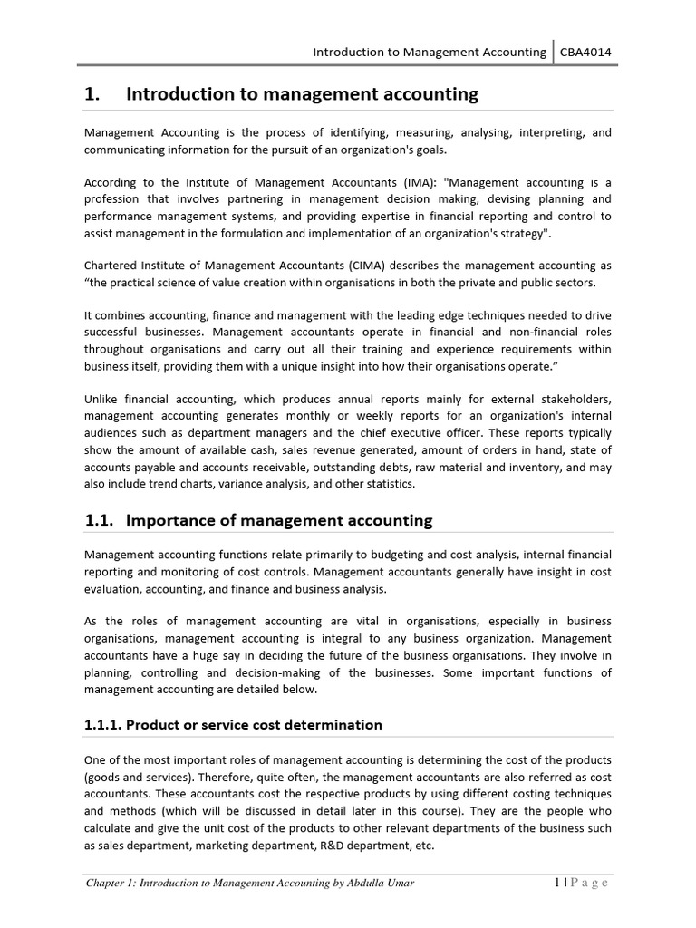 Introduction To Management Accounting Notes | PDF