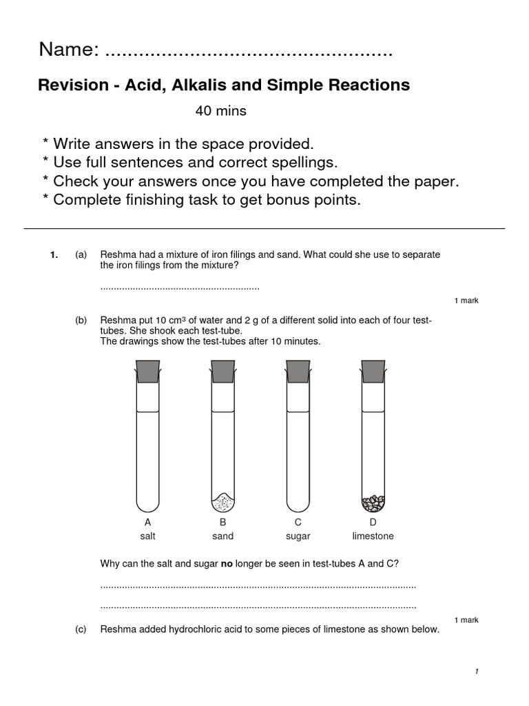 Revision Acid and Alkali and Simple Reactions | PDF | Acid | Volcano
