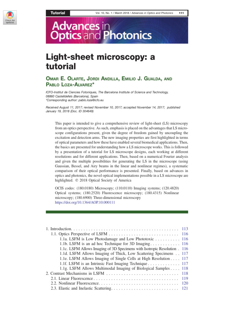 Light-Sheet Microscopy A Tutorial | Download Free PDF | Confocal Microscopy | Microscopy