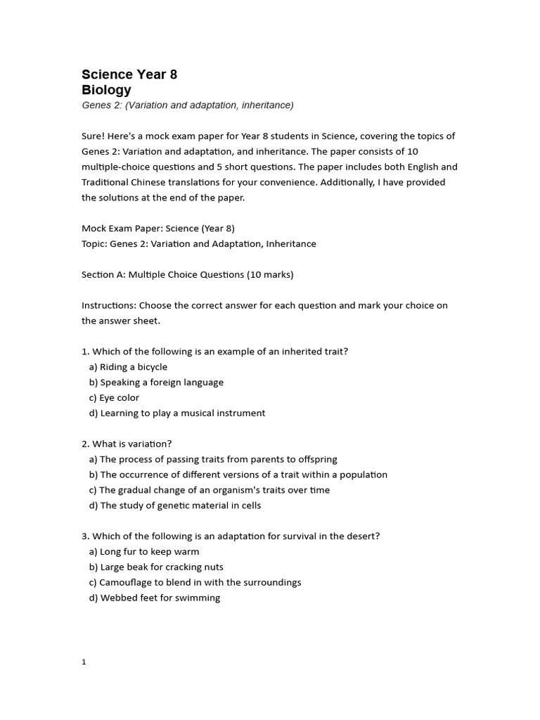Genes 2 - (Variation and Adaptation, Inheritance) | PDF