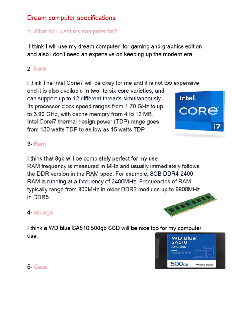 Dream Computer Specs for Gaming | PDF | Computers