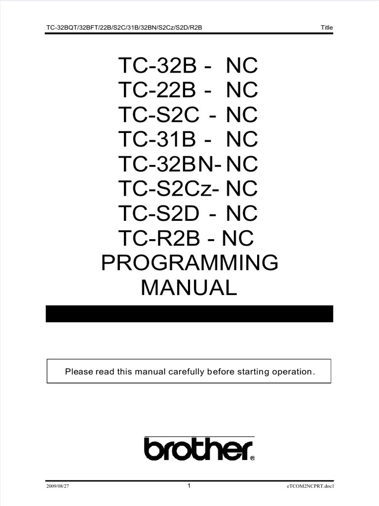 Vdocuments - MX Brother TC s2d Programming Manual | PDF