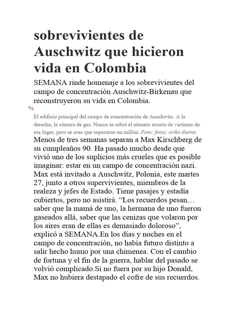 Sobrevivientes de Auschwitz en Colombia | PDF Sobrevivientes de Auschwitz en Colombia | PDF