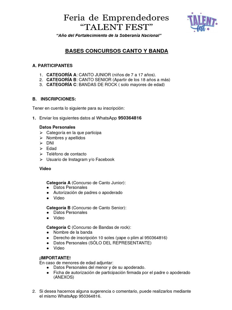 Bases Concurso de Canto y Bandas | PDF