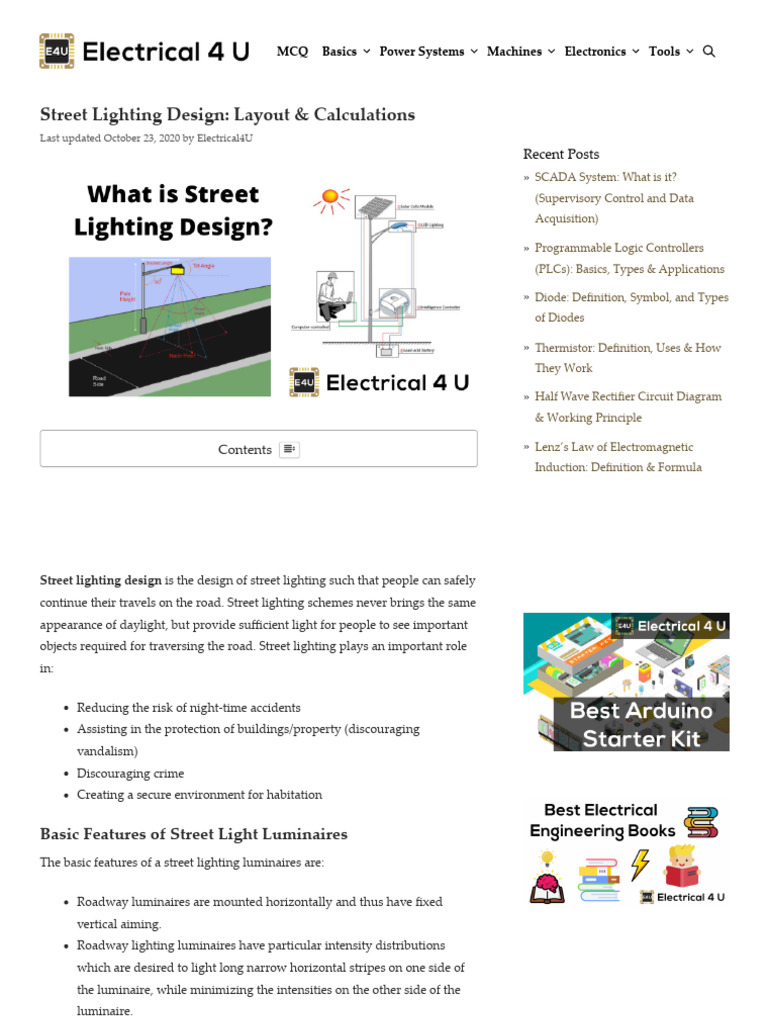 Street Lighting Design - Layout & Calculations - Electrical4U | PDF ...