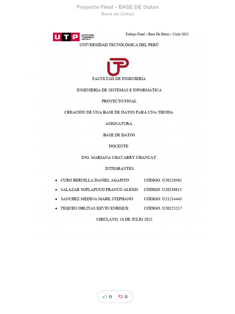 Proyecto Final Base de Datos | PDF | Calidad (comercial) | Business