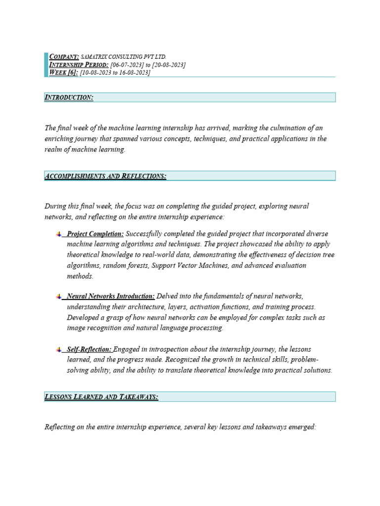 Machine Learning Internship Insights | PDF | Machine Learning | Learning