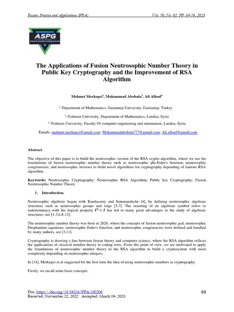 The Applications of Fusion Neutrosophic Number Theory in Public Key ...