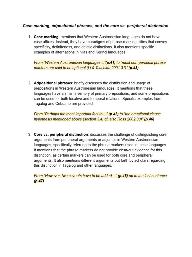 Case Marking, Adpositional Phrases, and The Core vs. Peripheral Distinction | PDF