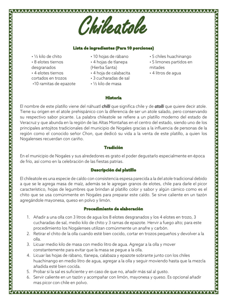 Chileatole | PDF | Preparación de comida y bebida | Cocina norteamericana