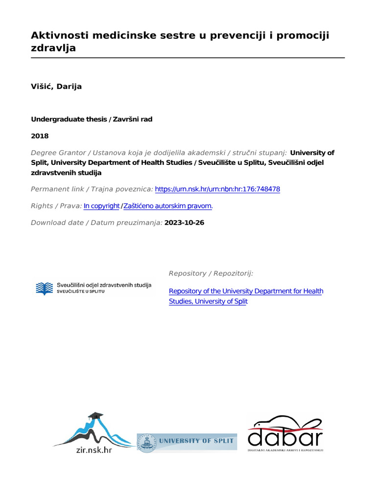 Aktivnosti Medicinske Sestre | PDF