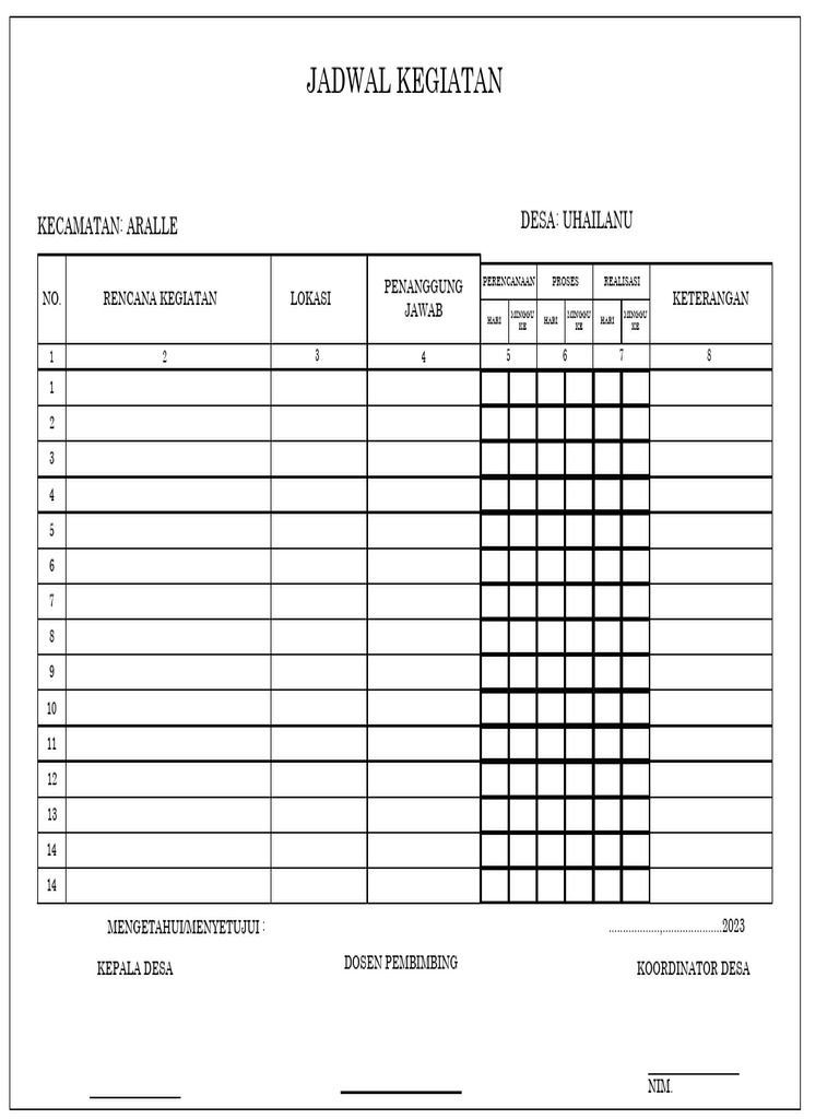 CONTOH Jadwal Kegiatan KKN | PDF