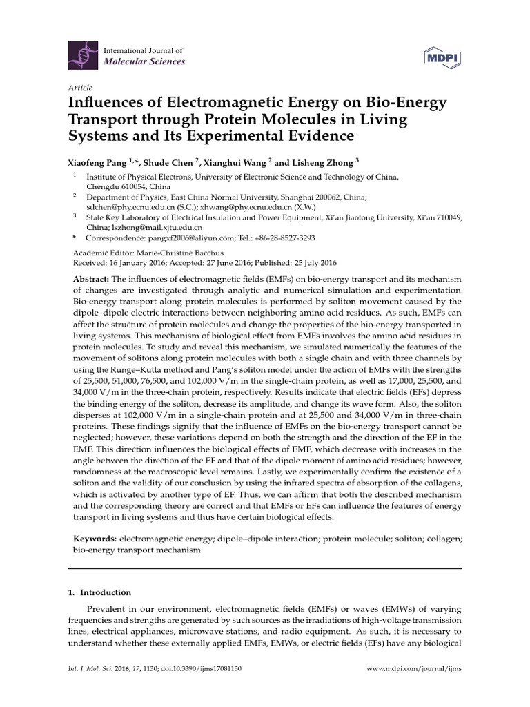 Influences of Electromagnetic Energy On Bio-Energy Transport Through ... Influences of Electromagnetic Energy On Bio-Energy Transport Through ...