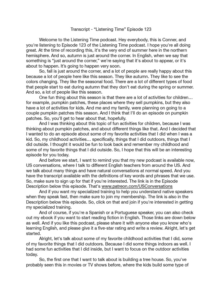 Episode 123 Transcript - Listening Time | PDF | English Language