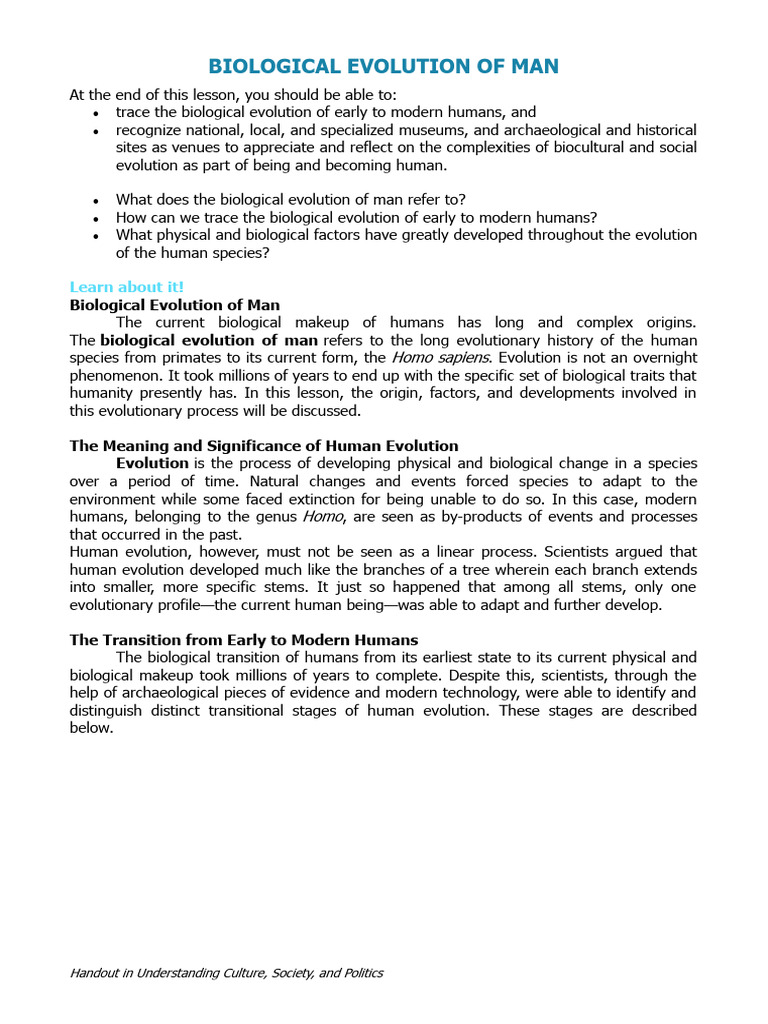 Ucsp - Biological Evolution of Man | PDF | Human Evolution | Human