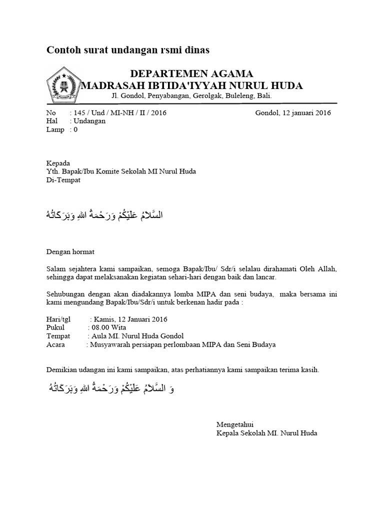 Contoh Surat Undangan Resmi | PDF