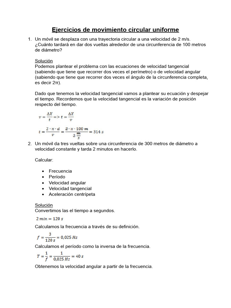 Ejercicios de Movimiento Circular Uniforme | PDF