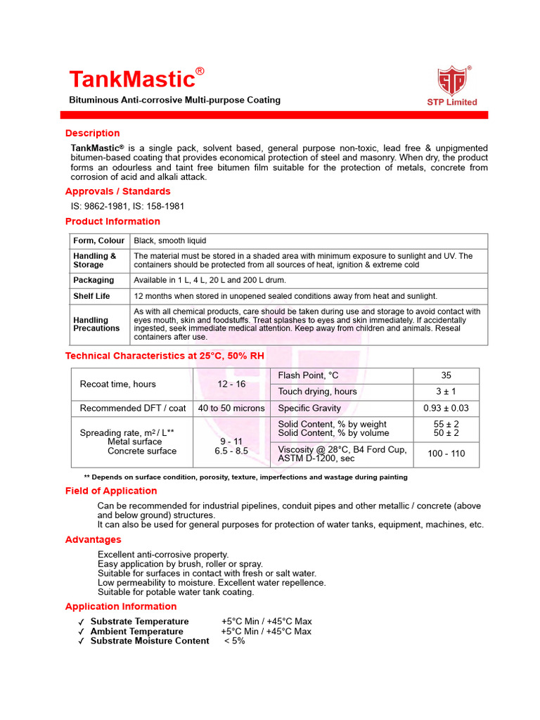 Tank Mastic | PDF | Water | Concrete