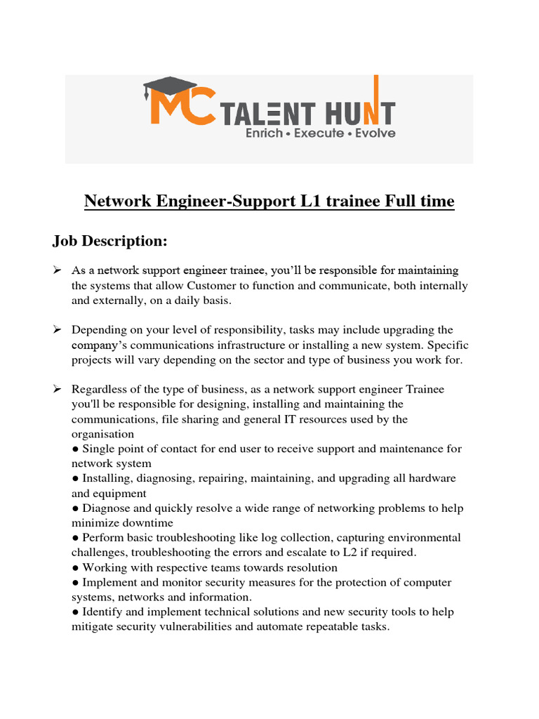 Network Engineer Support Trainee | PDF | Computer Network | Local Area ...