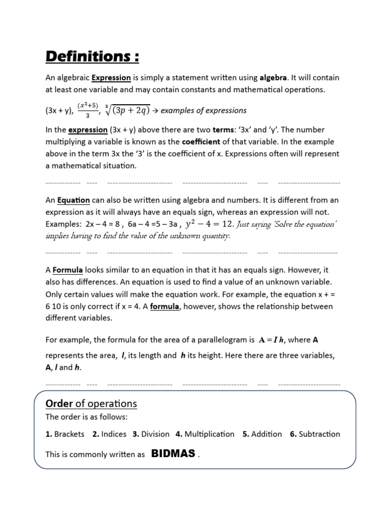 Definitions of Basic Mathematical Terms | PDF