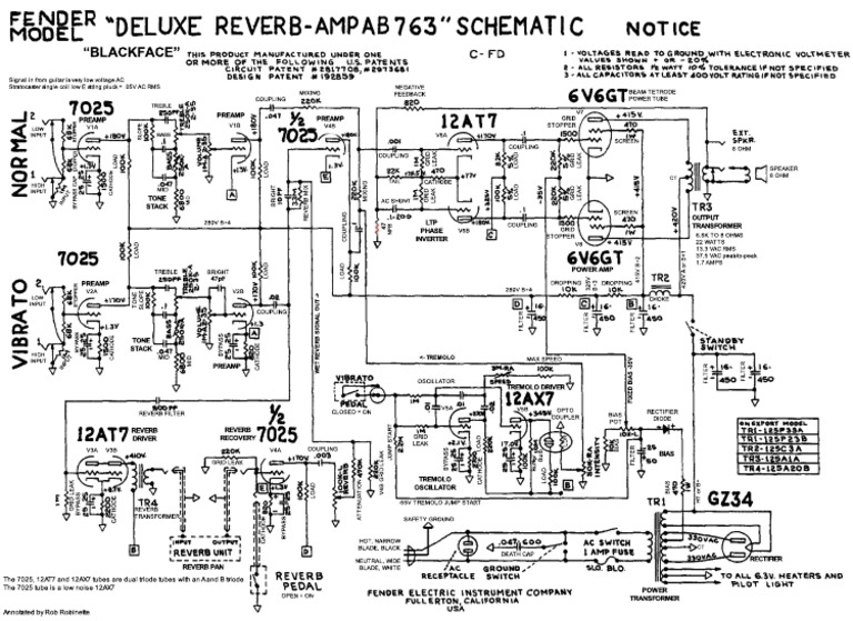 Fender AB763 Deluxe Reverb Schematic | PDF | Electrical Equipment ...