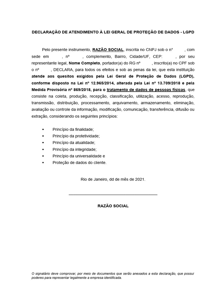MODELO - Declaração - LGPD | PDF