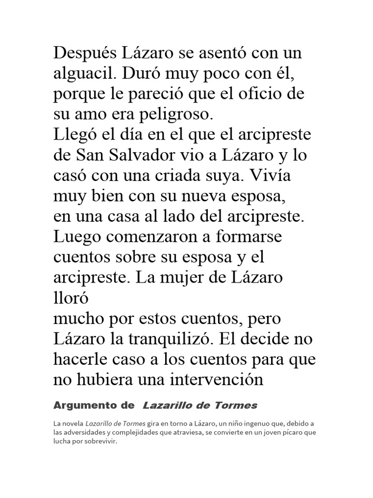 Lazarillo de Tormes Resumen | PDF
