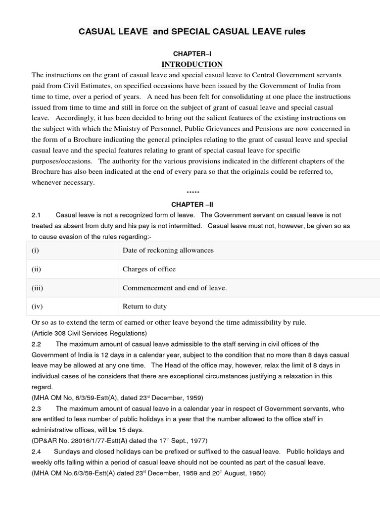 Casual and Special Leave Rules | PDF | Governance | Public Law