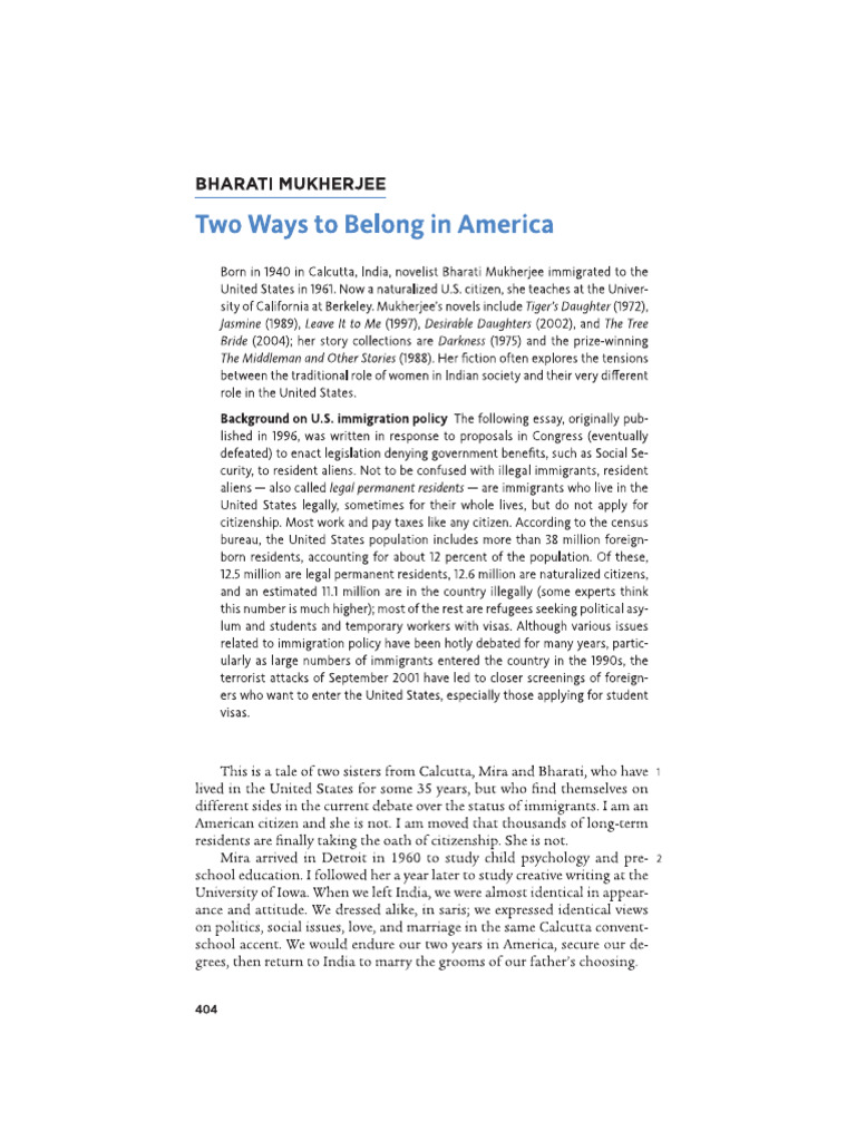 Two Ways To Belong in America | PDF