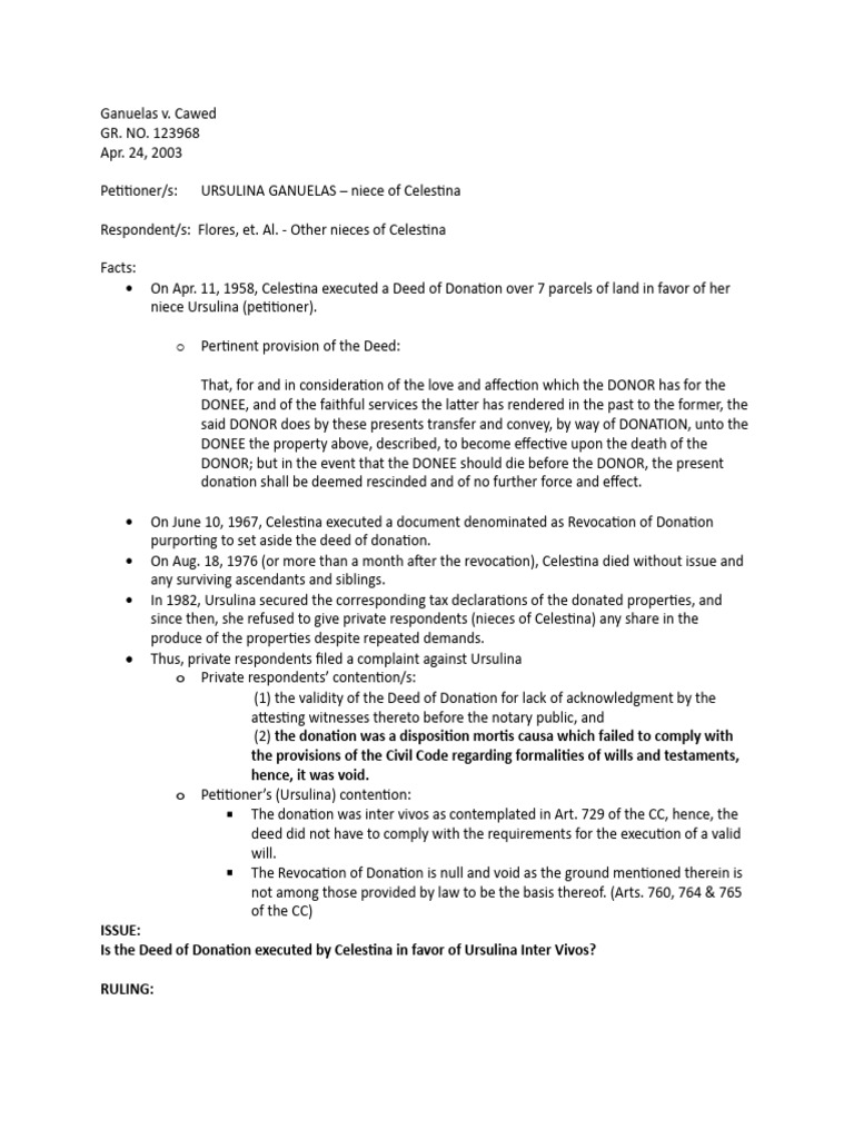 Ganuelas v. Cawed | PDF | Deed | Will And Testament