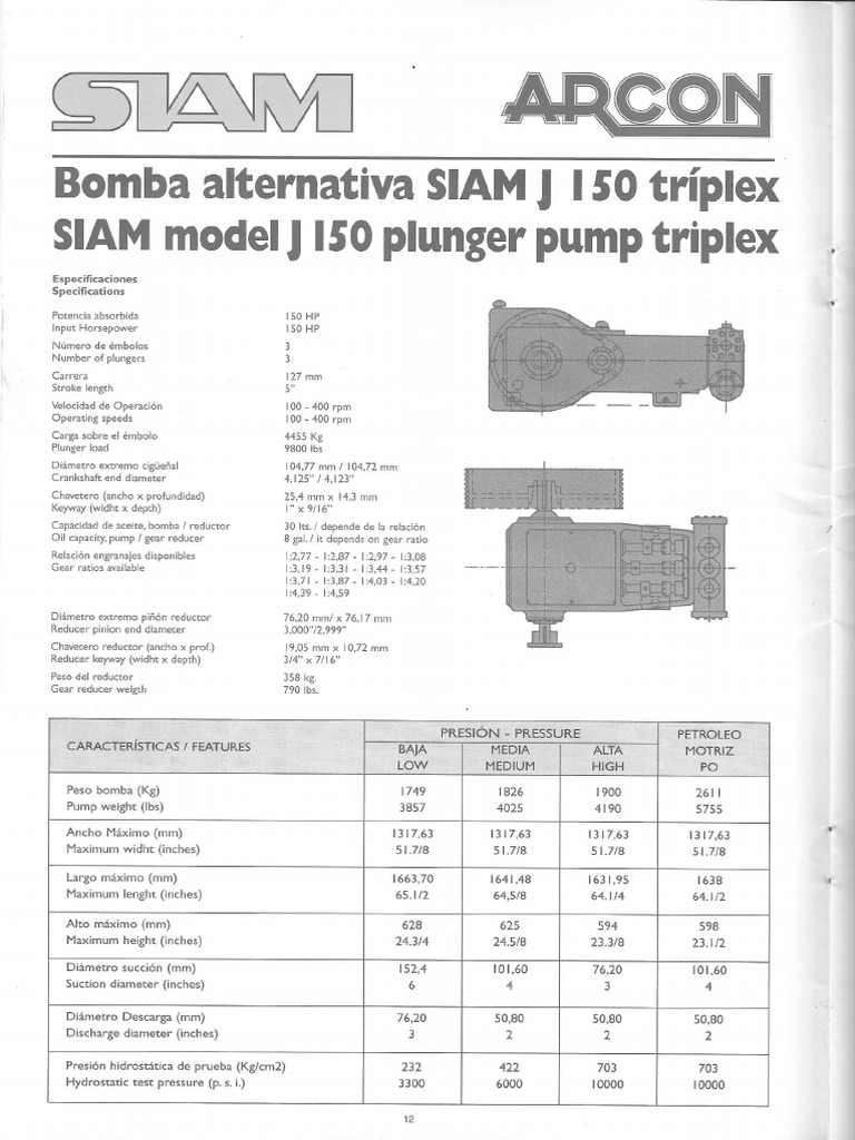 Datos Tecnicos Bomba SIAM J150 | PDF
