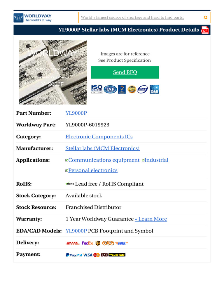 YL9000P Stellar Labs (MCM Electronics) Product Details: Part Number: Worldway Part: Category ...