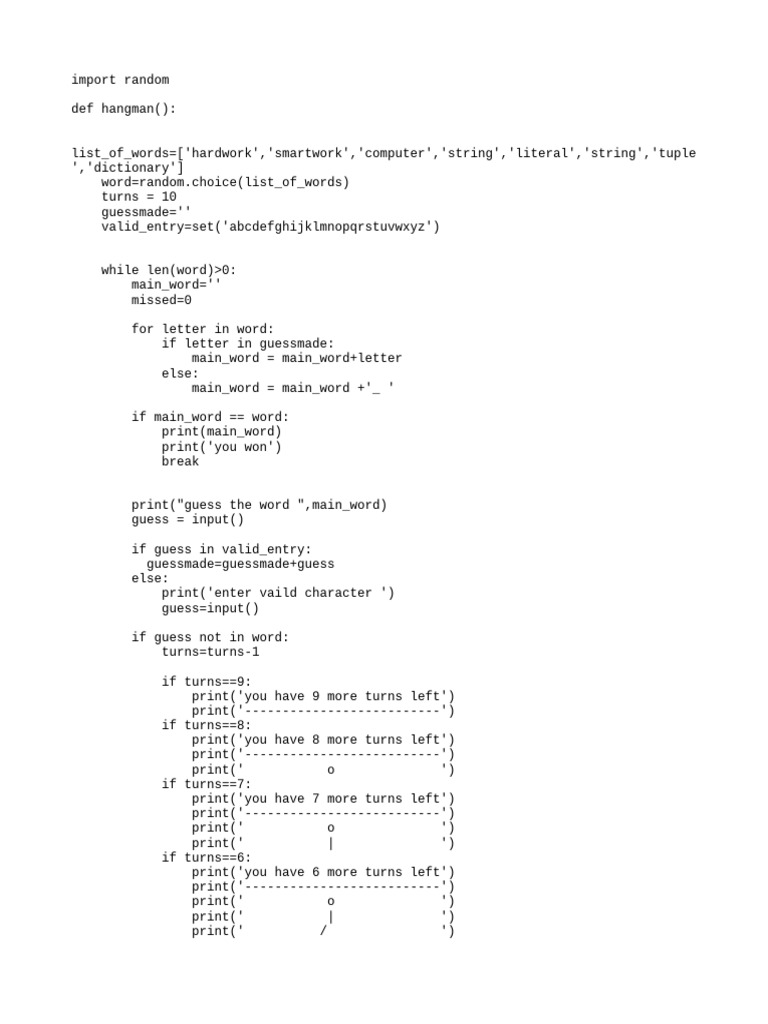 Hangman Py Code | PDF | Computer Programming | Computing Hangman Py Code | PDF | Computer Programming | Computing