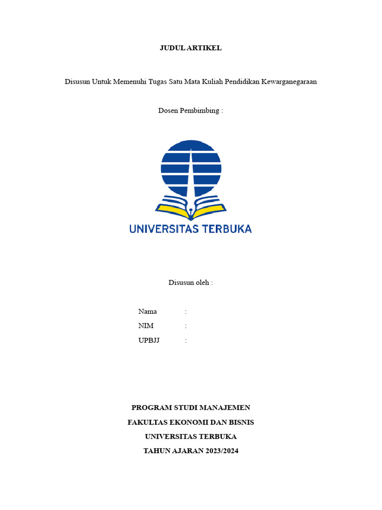 Contoh Cover Tugas Kuliah UT | PDF