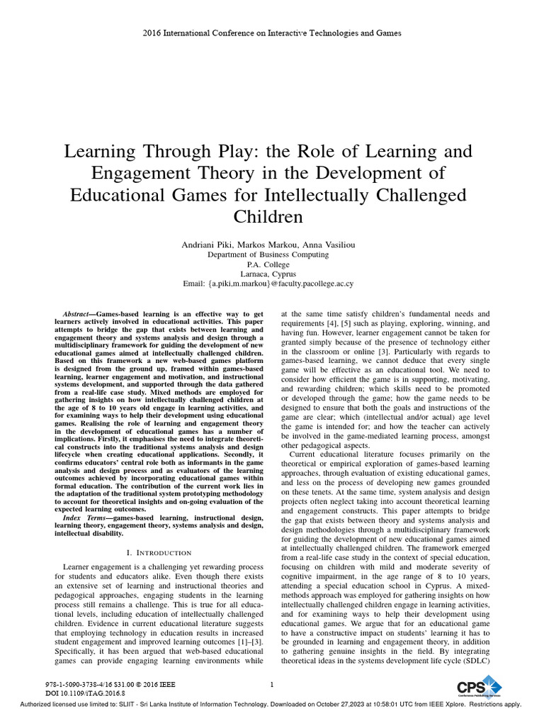 Learning Through Play The Role of Learning and Engagement Theory in The ...