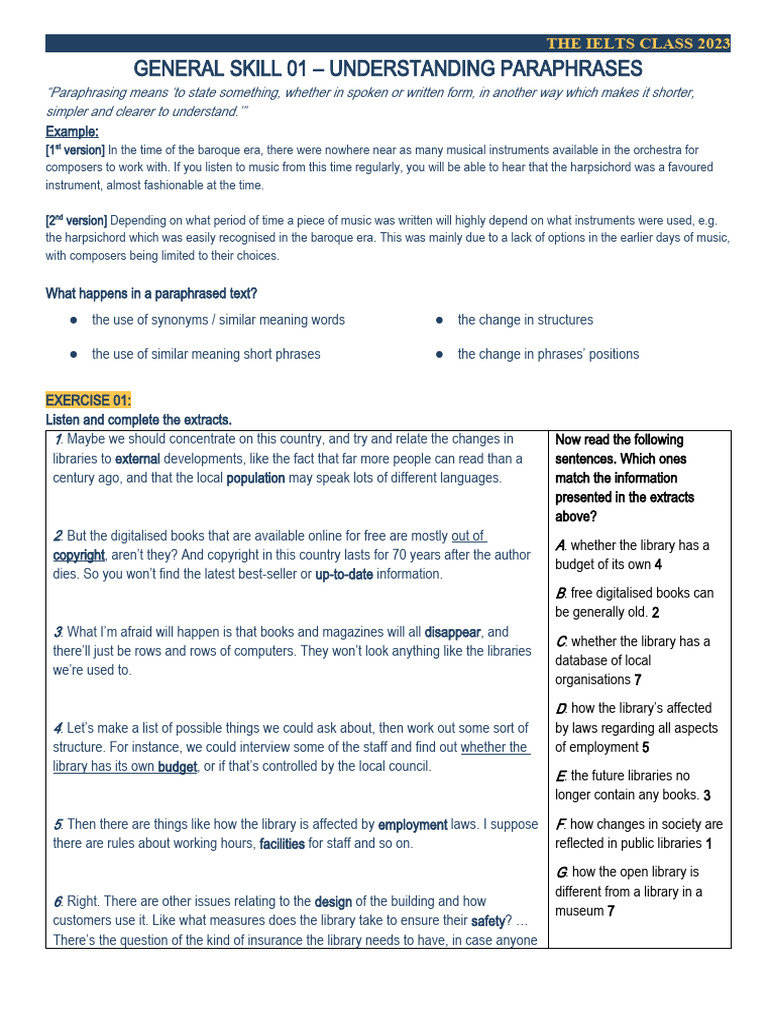 02 General Skill 01 - Understanding Paraphrases | PDF