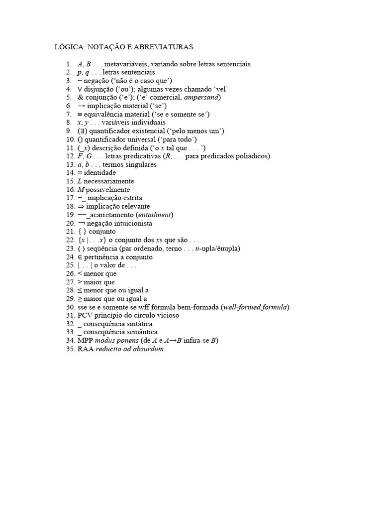 Lógica Notação e Abreviaturas | PDF