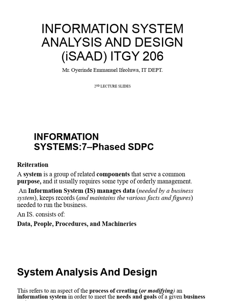 2ND Lecture Slides 2021202201 COSC327 iSAAD-1 | PDF | Feasibility Study | System