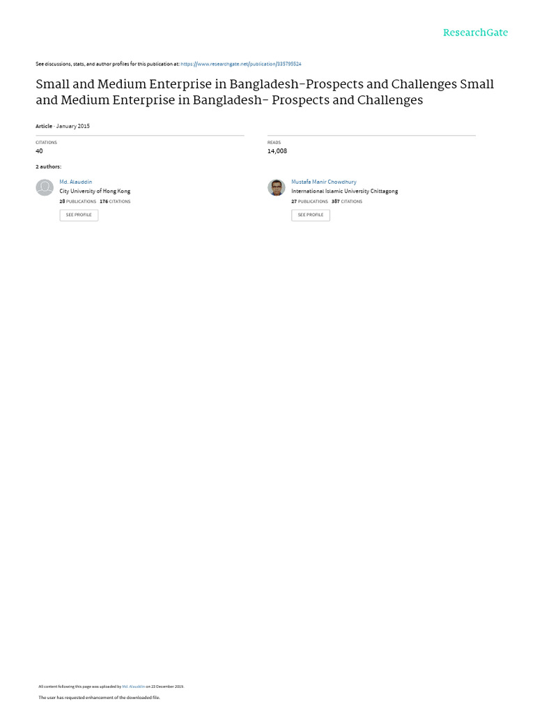 SME in Bangladesh Prospects and Challenges | PDF | Small And Medium ...