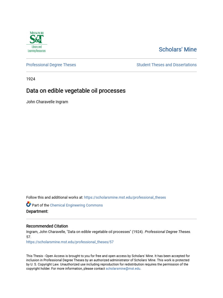 Data On Edible Vegetable Oil Processes | PDF | Vegetable Oil | Thesis