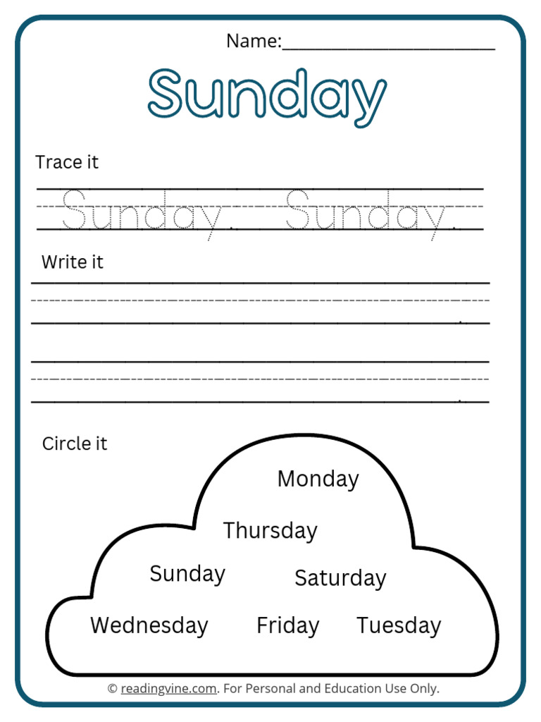 Days of the Week Practice Sheet | PDF