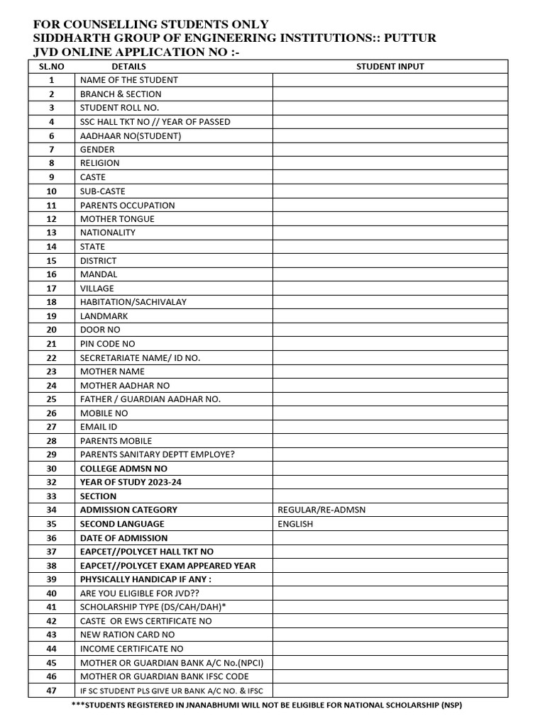 JVD Form 2023 SISTK | PDF