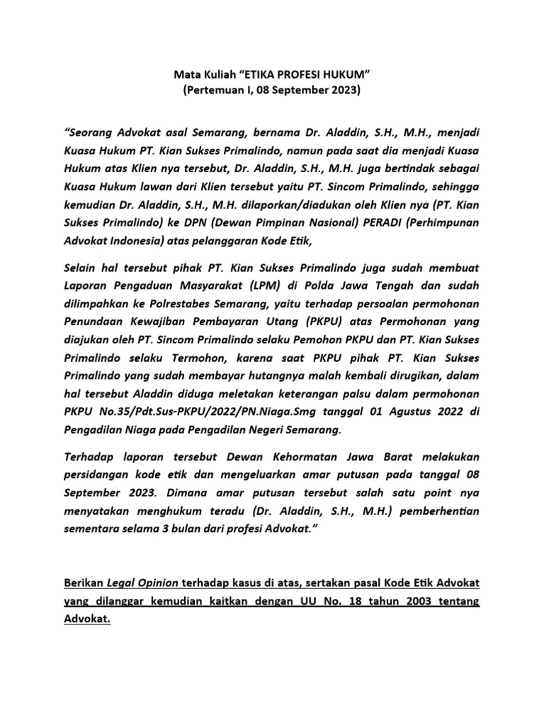 Etika Profesi Hukum Pertemuan I | PDF | Hukum