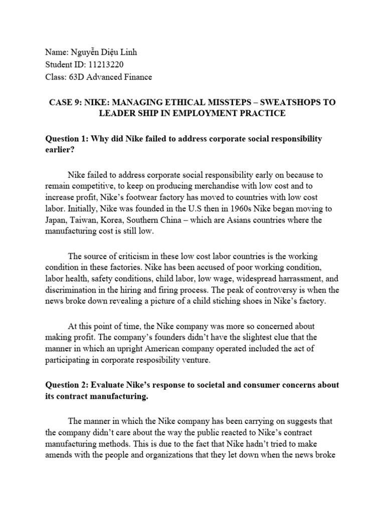 Business Ethics - Nike Case | PDF | Nike | Corporate Social Responsibility